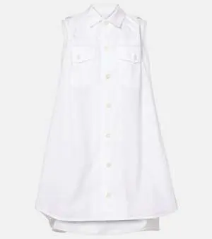 Sacai Poplin Mini Dress With Pleated Back Detail - White