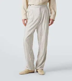 Zegna Striped Silk Straight Pants