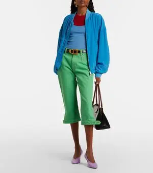 Versace Oversized Silk Poplin Blouson Jacket - Blue