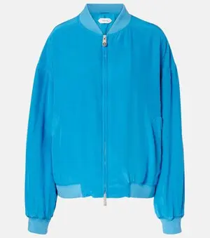 Versace Oversized Silk Poplin Blouson Jacket - Blue