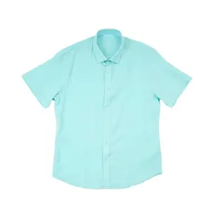 EIGHT X Essential Linen Button Short Sleeve Button Down Shirt Turquoise