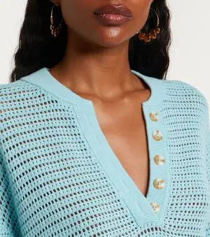 Varley Callie Open-knit Cotton Polo Sweater - Blue