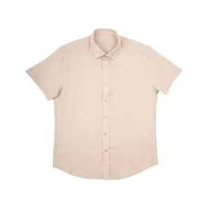 EIGHT X Neutrals Essential Linen Button Short Sleeve Button Down Shirt - Beige