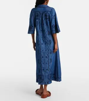 Zimmermann Aster Embroidered Denim Midi Dress