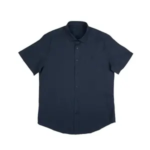 EIGHT X Essential Linen Button Short Sleeve Button Down Shirt Navy