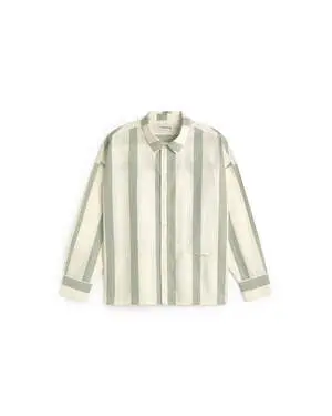 THINKING MU Jim Striped Poplin Shirt - Green
