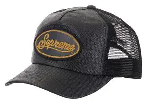 Supreme Raffia Mesh Back 5 Panel Trucker Hat - Black