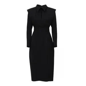 JULIA ALLERT Belted Fitted Midi Dress - Black