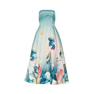JUSTIN TONG Aquarelle Strapless Midi Dress - Blue