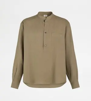 TOD'S Mandarin Shirt In Linen - Grey