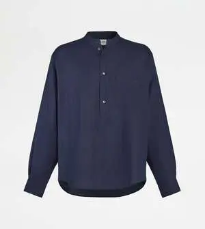 TOD'S Mandarin Shirt In Linen - Blue