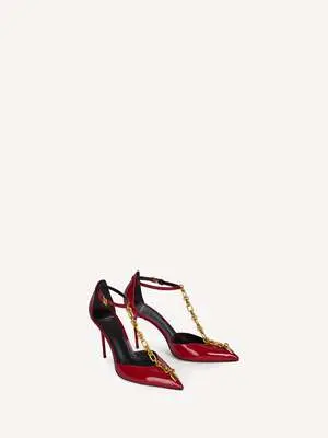 Balmain Sync Patent Leather Stilettos With Chain Detail - Red