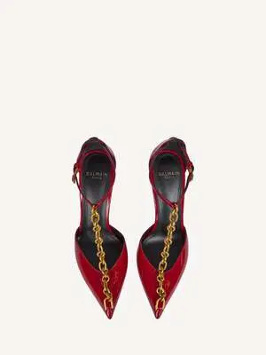 Balmain Sync Patent Leather Stilettos With Chain Detail - Red