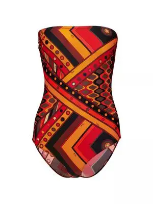 Emilio Pucci Pucci Vivara Print Strapless Swimsuit Red