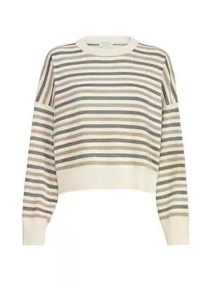 Brunello Cucinelli Virgin Wool, Cashmere And Silk Sparkling Stripes Sweater