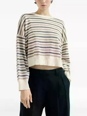Brunello Cucinelli Virgin Wool, Cashmere And Silk Sparkling Stripes Sweater