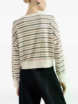Brunello Cucinelli Virgin Wool, Cashmere And Silk Sparkling Stripes Sweater