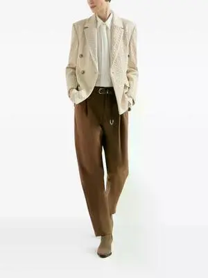 Brunello Cucinelli Cigar Stretch Cotton Pleated Trousers - Brown
