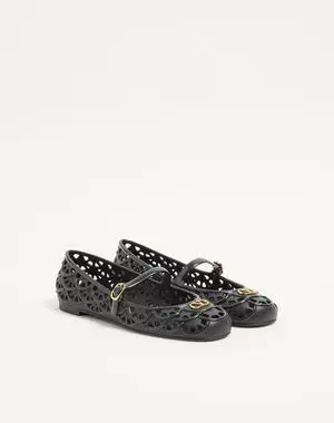 Valentino Garavani Ondette Rubber Ballerina With Scallop Pattern 05mm - Black