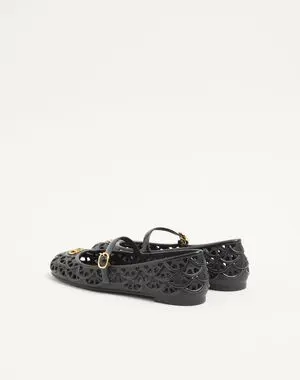 Valentino Garavani Ondette Rubber Ballerina With Scallop Pattern 05mm - Black