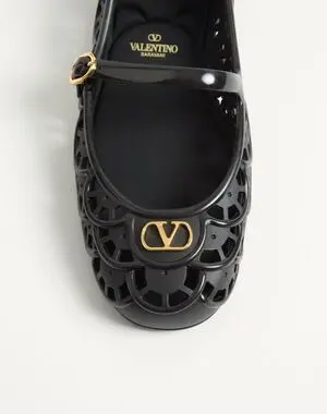 Valentino Garavani Ondette Rubber Ballerina With Scallop Pattern 05mm - Black
