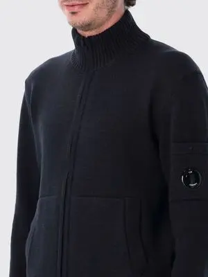 C.P. COMPANY Cotton Zip-up High Neck Cardigan - Blue