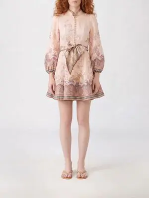 Zimmermann Paisley Print Linen Chemisier Mini Dress - Pink