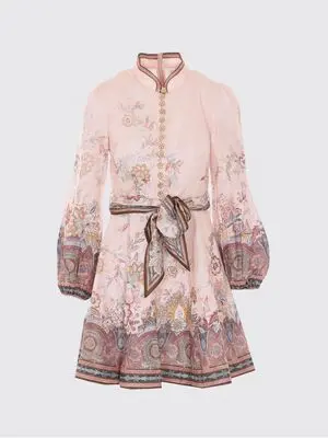 Zimmermann Paisley Print Linen Chemisier Mini Dress - Pink