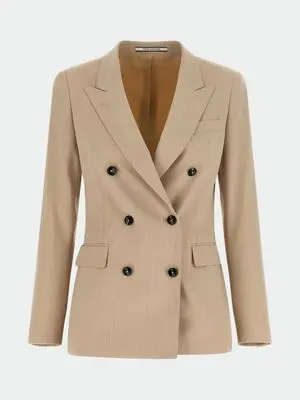 Tagliatore Double-breasted Viscose Blend Blazer With Peak Lapels - Beige