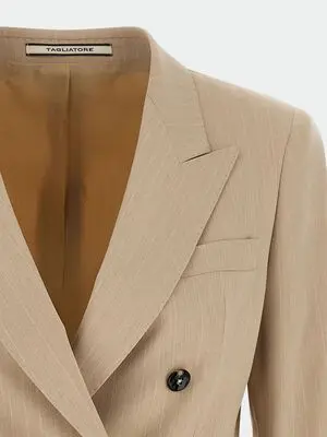 Tagliatore Double-breasted Viscose Blend Blazer With Peak Lapels - Beige