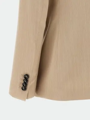 Tagliatore Double-breasted Viscose Blend Blazer With Peak Lapels - Beige