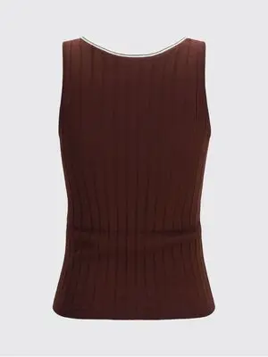 Brunello Cucinelli Ribbed Wool Blend Knit Top - Burgundy