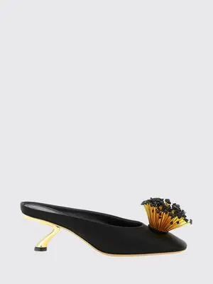 FERRAGAMO Satin Mules With Embellished Sculptural Heel - Black