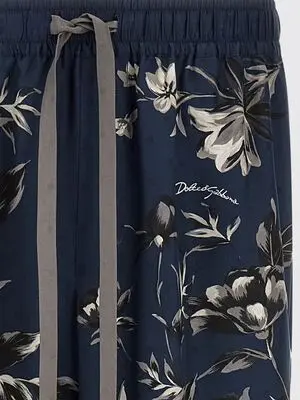 Dolce & Gabbana Floral Print Silk Straight Trousers - Blue