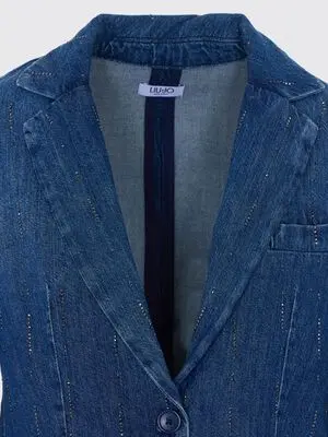 Liu Jo Single-breasted Denim Blazer With Micro Rhinestones