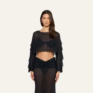 L'Agence Ambala Mesh Cover-up Top - Black Mesh