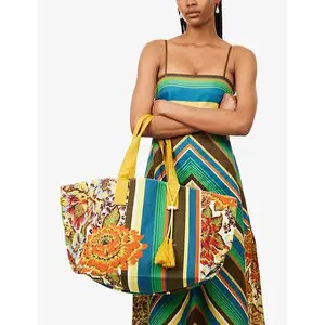 ALEMAIS Cotton-canvas Tote Bag With Floral And Striped Print - Multi