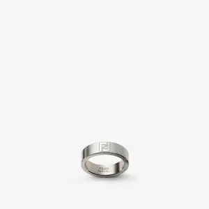 Fendi Ff Band Ring In Satin-finish Steel - Silver