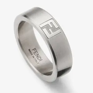 Fendi Ff Band Ring In Satin-finish Steel