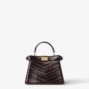 Fendi Peekaboo Iseeu Petite Bag In Hagfish Leather With Chevron Motif - Brown