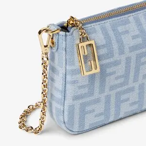 Fendi Baguette Pouch In Ff Denim - Light Blue