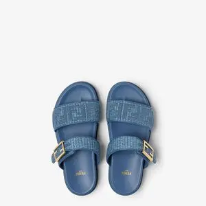 Fendi Ff Baguette Embellished Raffia Slides