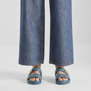 Fendi Ff Baguette Embellished Raffia Slides