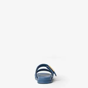 Fendi Ff Baguette Embellished Raffia Slides - Light Blue