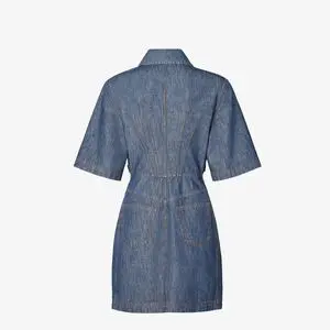 Fendi Cotton Chambray Denim Dress With Leather Embellishments