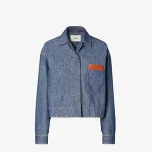 Fendi Chambray Denim Jacket With Leather Patch