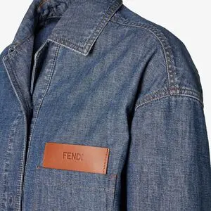 Fendi Chambray Denim Jacket With Leather Patch - Blue