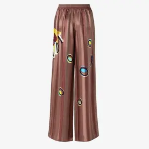 Fendi Silk Pequin Jacquard Trousers With Graphic Print