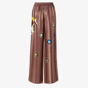 Fendi Silk Pequin Jacquard Trousers With Graphic Print - Brown