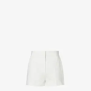 Fendi High-waisted Linen Cotton Shorts With Embroidered Logo - White